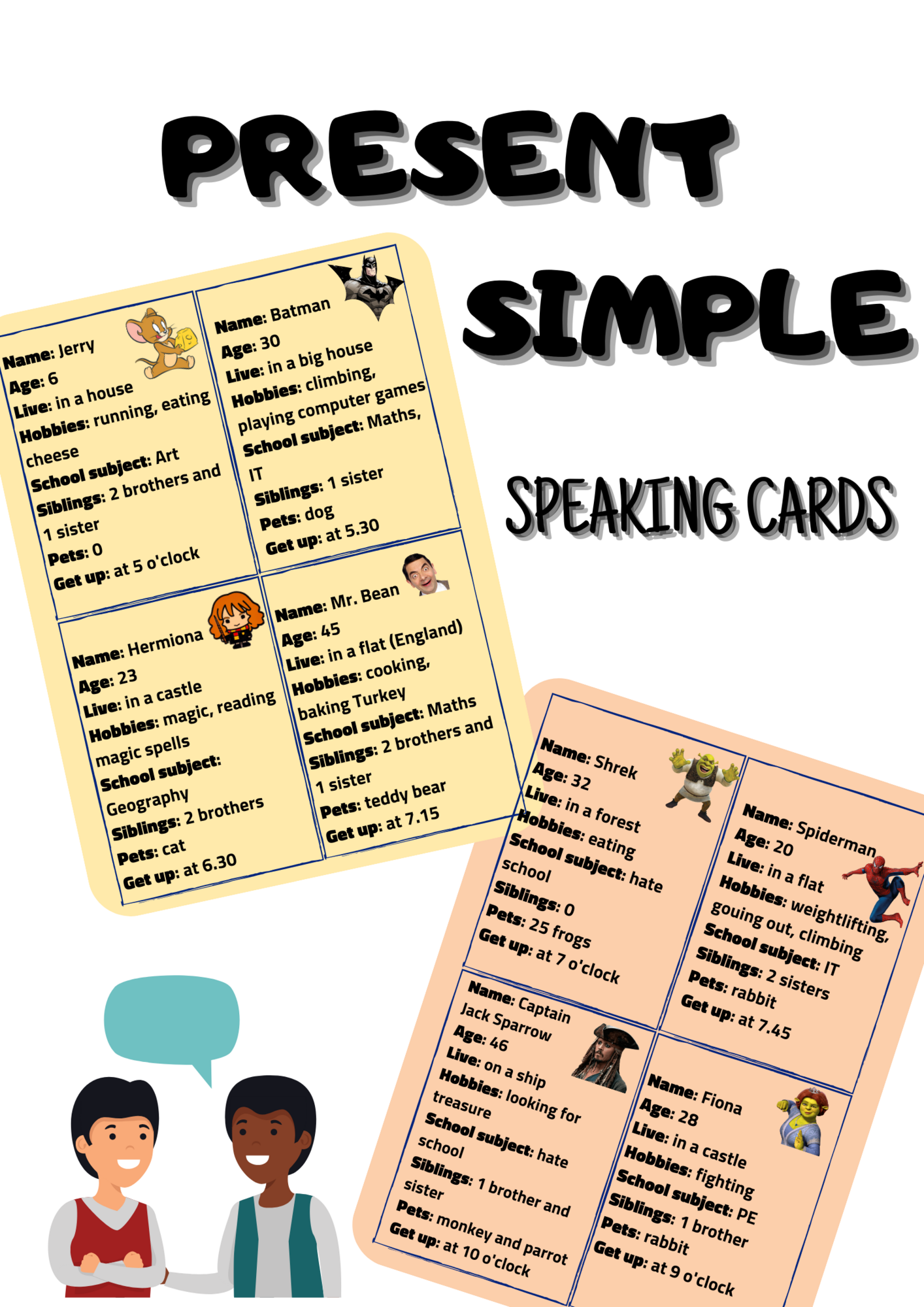 Present simple - speaking cards - Anglický jazyk | UčiteliaUčiteľom.sk
